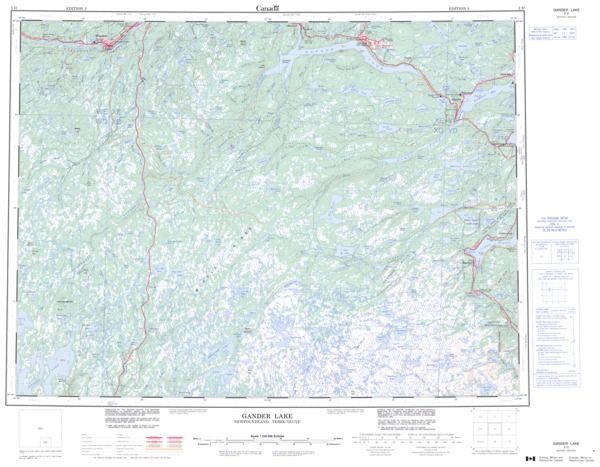 002D Gander Lake 1:250,000 - Canada Topo map 1:250,000 - Shop Online at WorldOfMaps.com