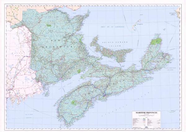 Atlantic Provinces SMALL - Laminated - MARITIMES WALL MAP Small ...