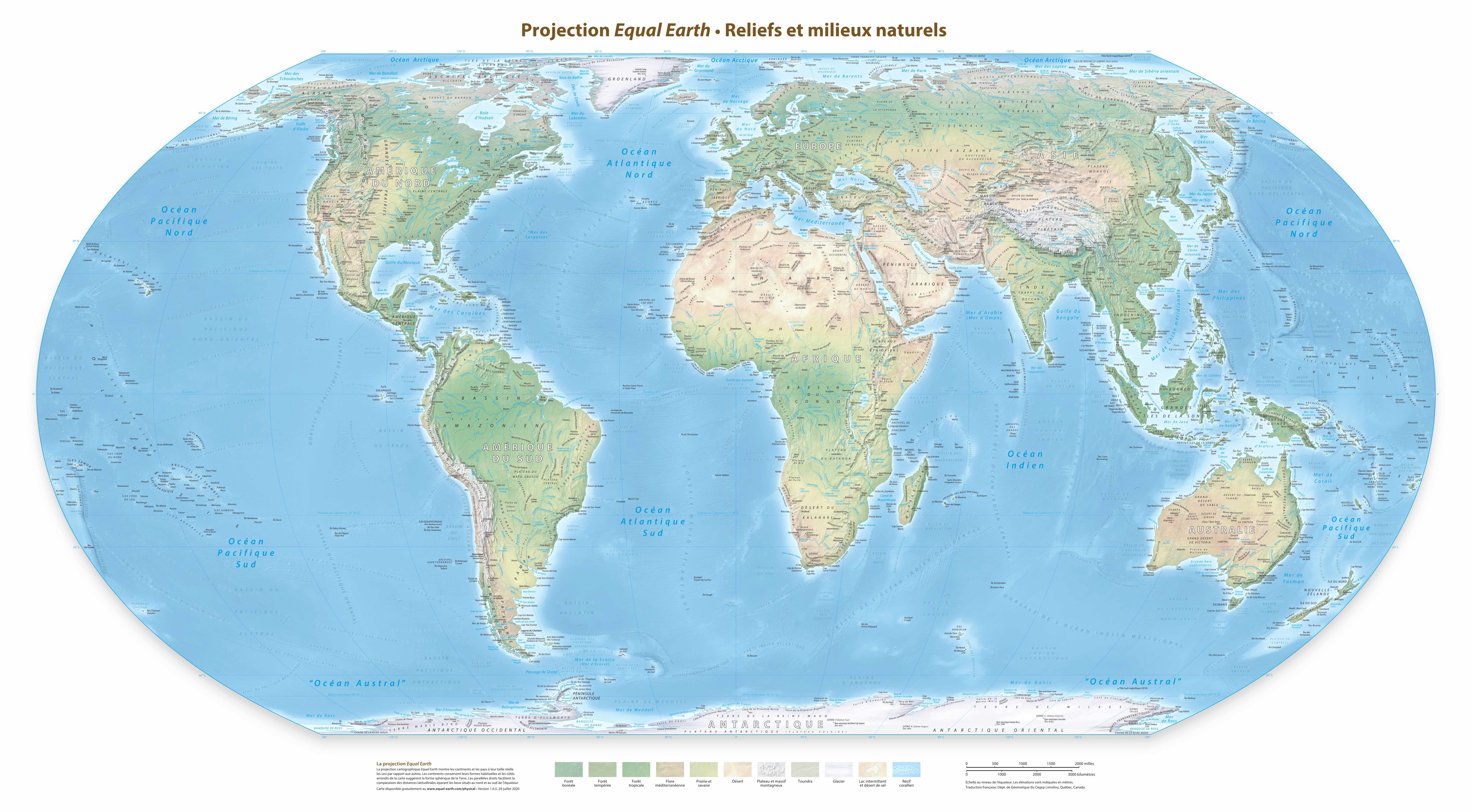 EQUAL EARTH FRENCH PHYSICAL World Map - Shop Online at WorldOfMaps.com